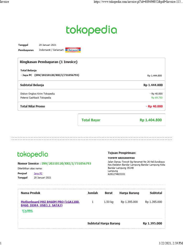 Invoice Msi B460M PRO | PDF