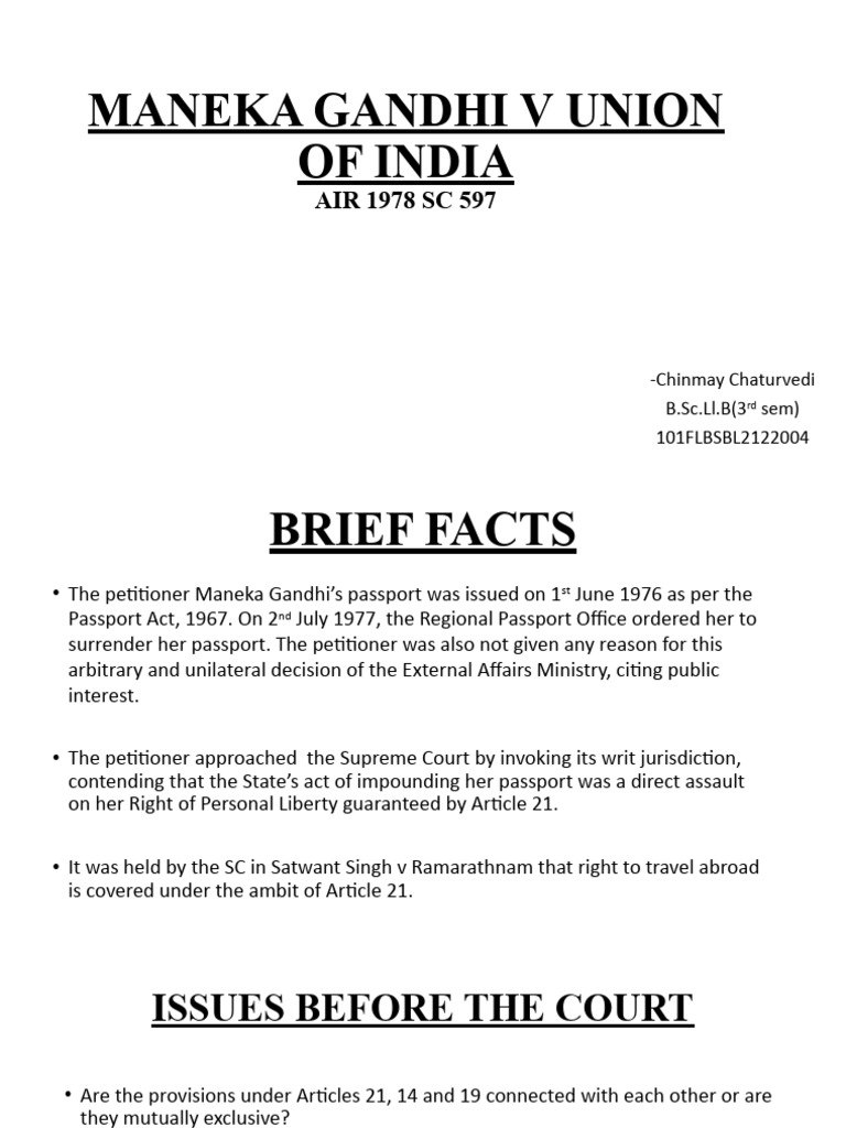 Maneka Gandhi V Union of India | Download Free PDF | Due Process Clause ...
