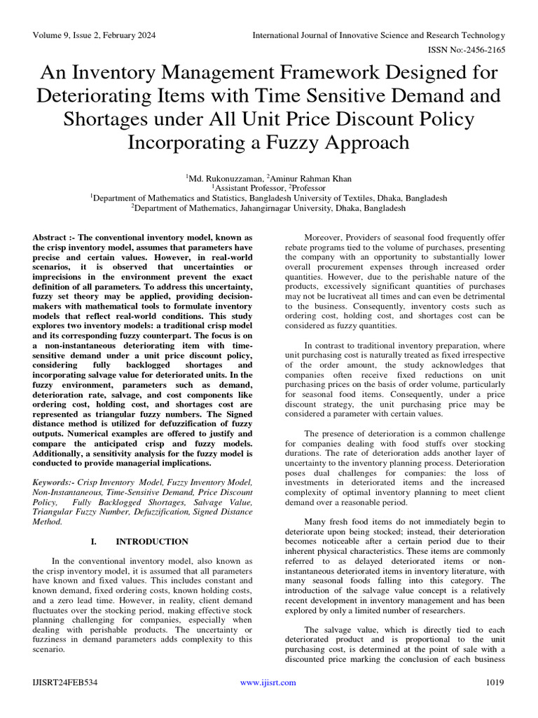 An Inventory Management Framework Designed For Deteriorating Items With ...