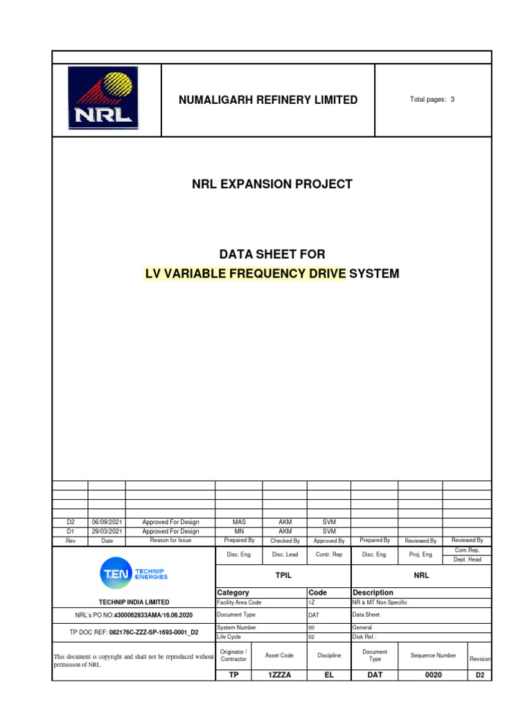 NRL VFD Datasheet Format | PDF | Electric Motor | Power Inverter