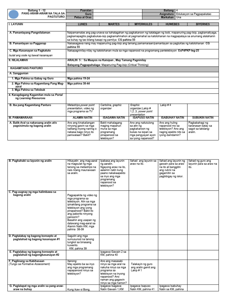 Esp4 Dll 1st Quarter Aralin 5 Pdf