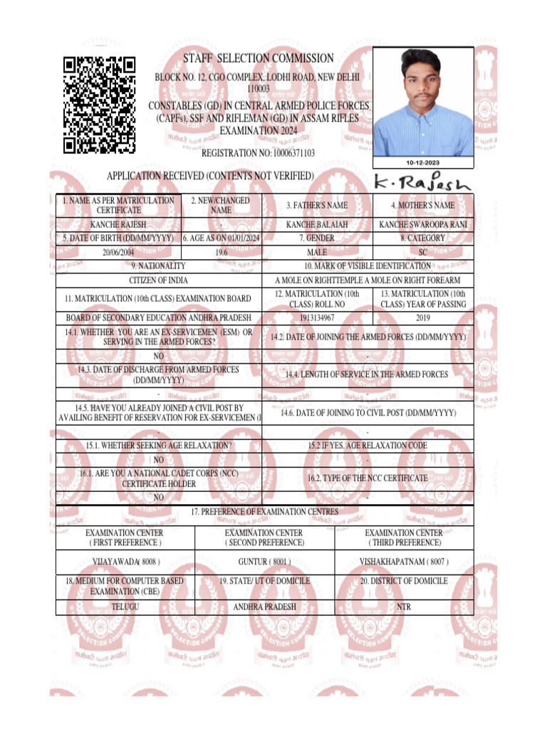 Rajesh SSC GD Nov 2023 Apply | PDF