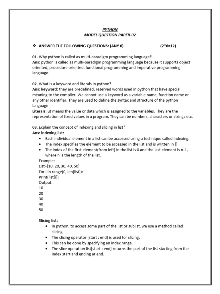 PYTHON (Model Paper-02) | PDF | Computer File | Reserved Word