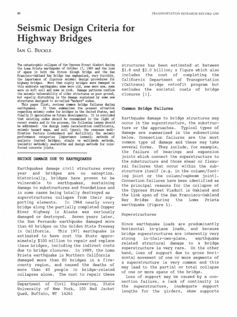 Seismic Design Criteria For Highway Bridges: Cormnon Bridge Failures | PDF | Earthquakes | Bridge