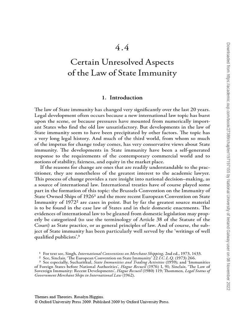 Unresolved Issues of State Immunity | PDF | Sovereign Immunity ...