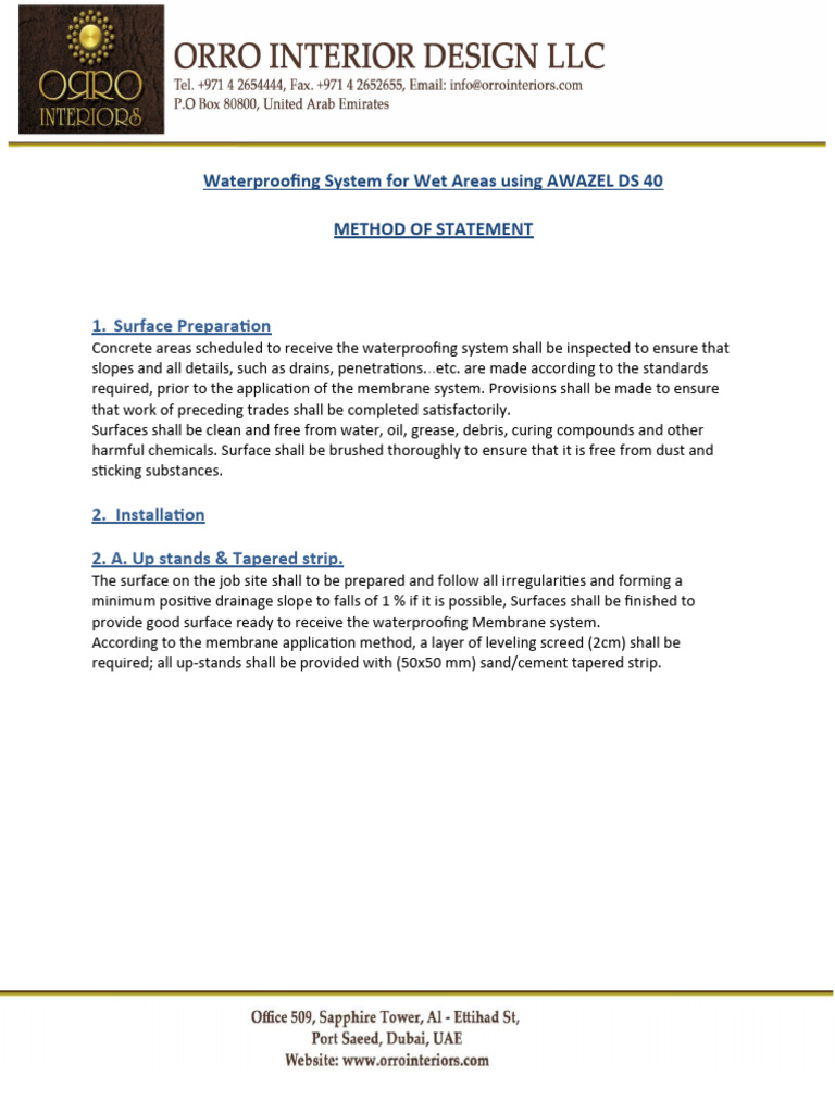 AWAZEL Waterproofing Method Statement | PDF