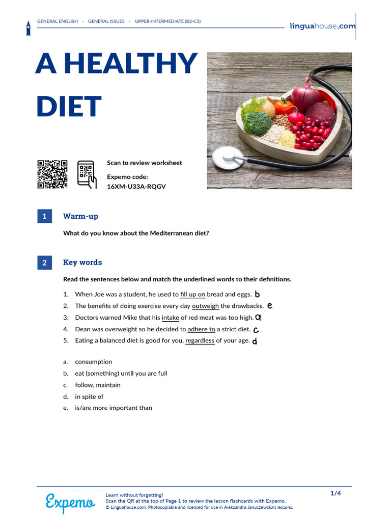 A Healthy Diet British English Student | PDF | Mediterranean Diet ...