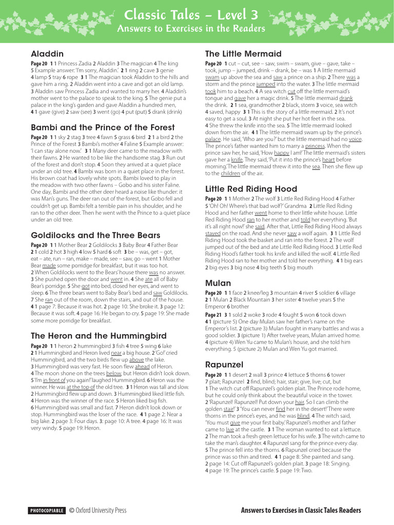 Oxford Classic Tales Keys Level 3 | PDF | Deer | Rapunzel