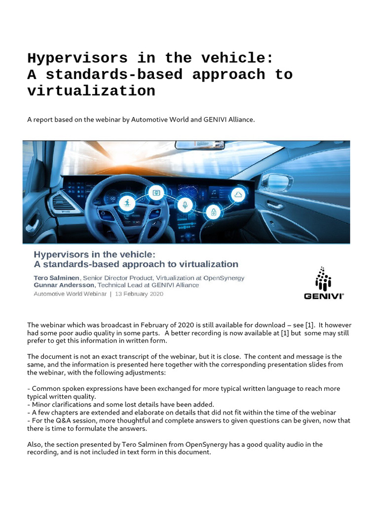 DRAFT - Hypervisors in The Vehicle - A Standards-Based Approach To ...