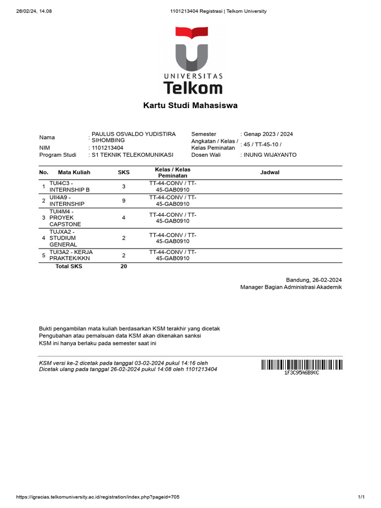 Registrasi - Telkom University | PDF