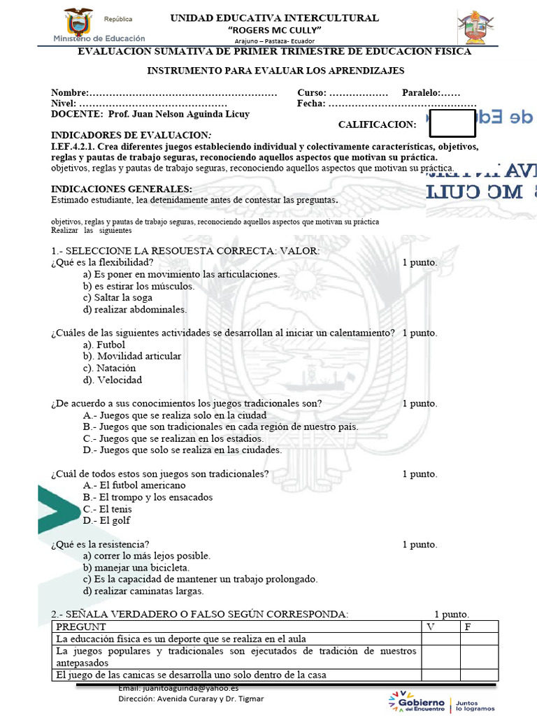 Evaluacion Sumativa Educacion Fisican22-23 | PDF | Evaluación | Ejercicio físico