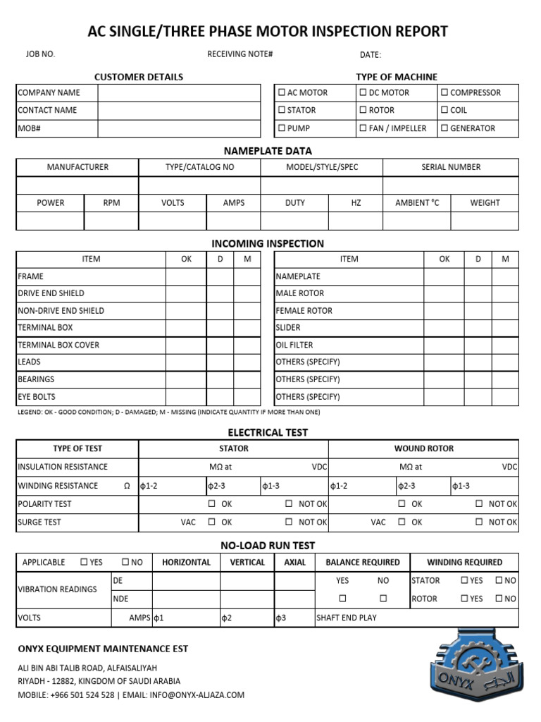 Compressor INSPECTION REPORT | PDF | Electric Motor | Alternating Current