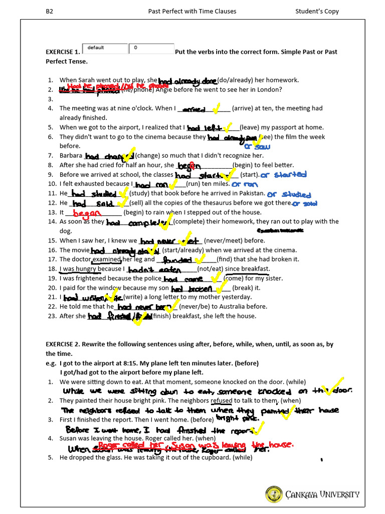 Past Perfect With Time Clauses - B2mix002s | PDF | Perfect (Grammar)