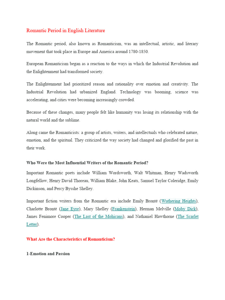 Overview of the Romantic Period in Literature | PDF | Romanticism ...