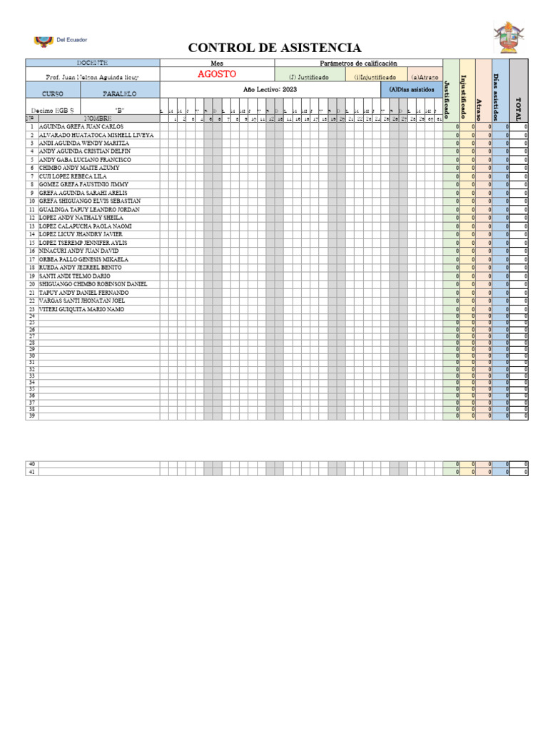 Registro de Asistencia de Clases 23 - 24 | PDF