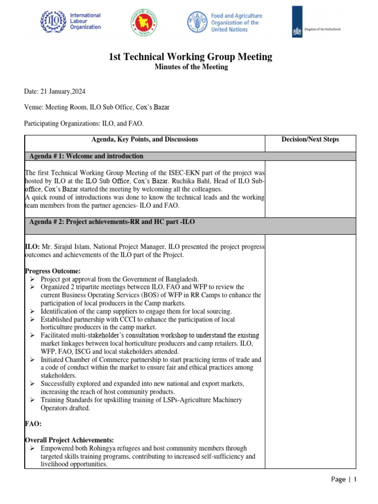 ILO-FAO Technical Meeting Minutes 2024 | PDF | Agriculture | Food And ...