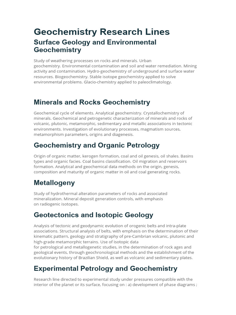 Geochemistry Research Lines | PDF | Geology | Rock (Geology)