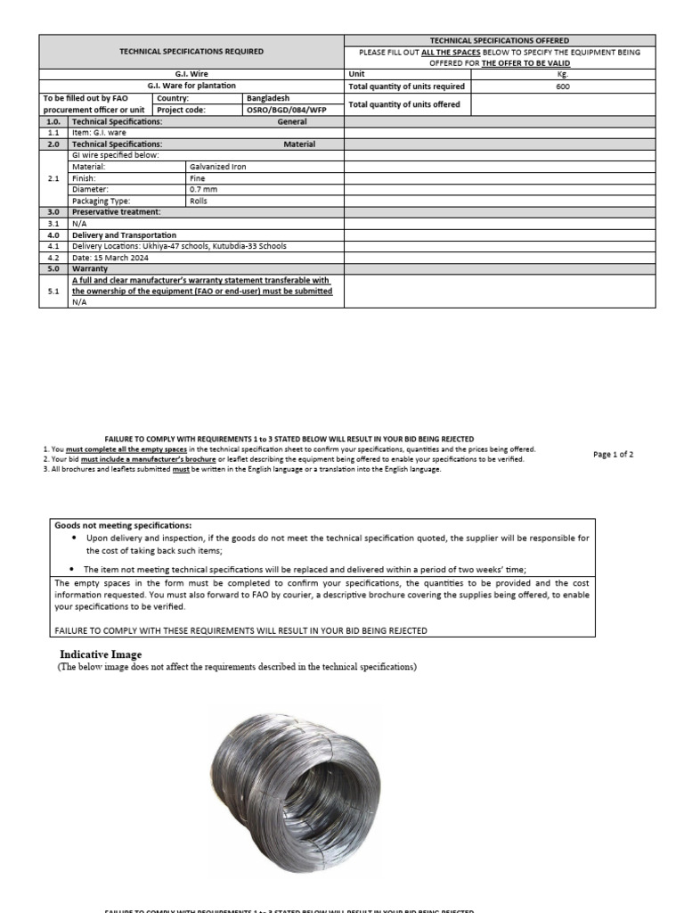 UNJPBGD084WFP TS of GI Wire - January 2024 | PDF | Specification ...