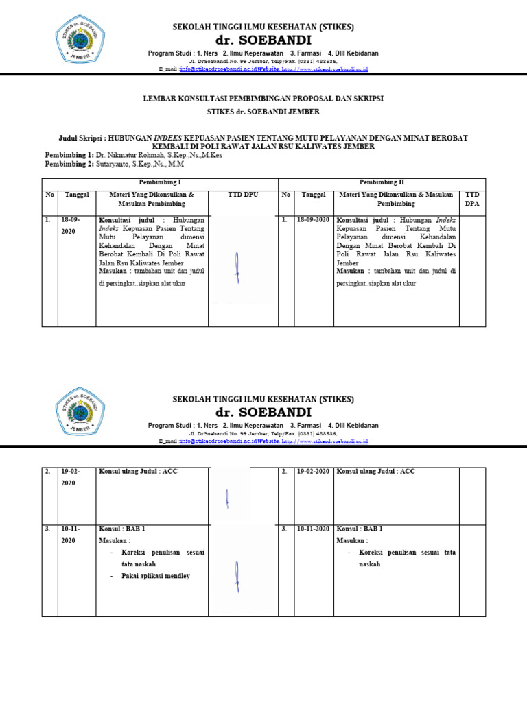 Lembar Konsultasi Pembimbingan Proposal Dan Skripsi | PDF