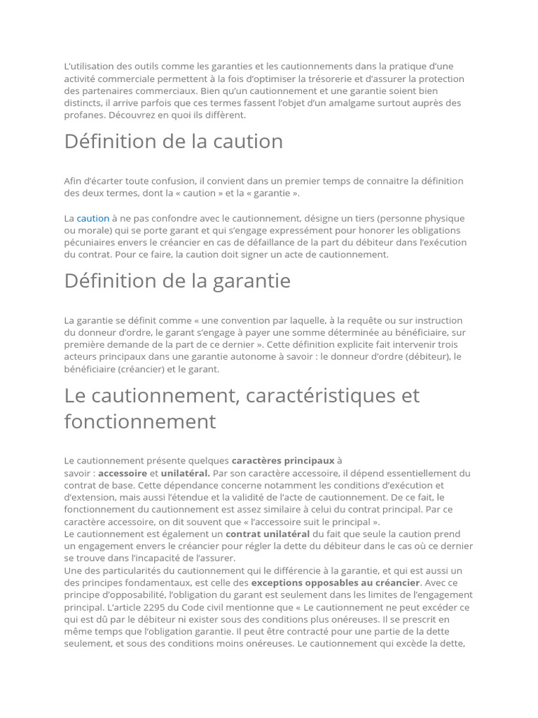 Cautionnement vs Garantie : Différences | PDF | Cautionnement | Débiteur