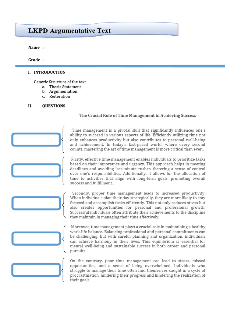 LKPD Argumentative Text | PDF | Professional Skills | Time Management