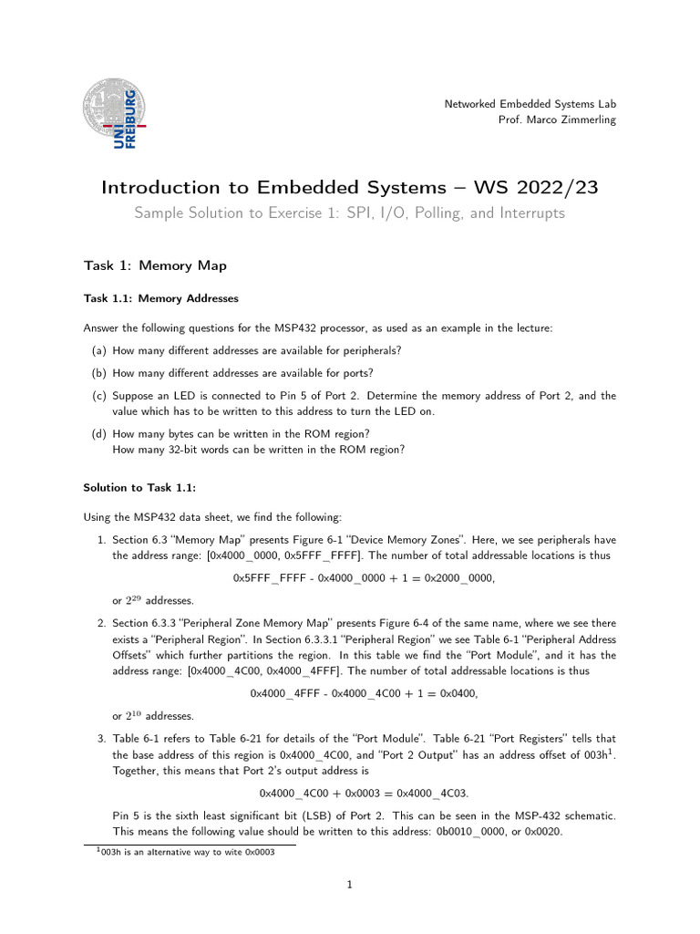 Exercise1 Solution - Introduction To Embedded Systems | PDF Exercise1 Solution - Introduction To Embedded Systems | PDF