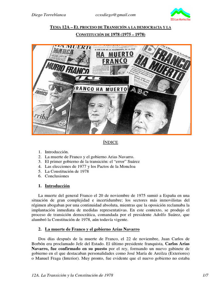 Tema 12a La Transición 1975 1978 Revisado Pdf Gobierno