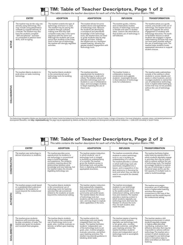 TIM Extended Descriptors | PDF | Teachers | Educational Technology