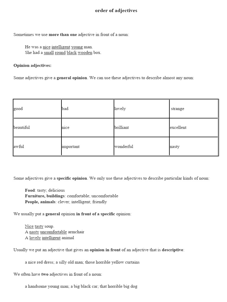 Adjective Order | PDF | Adjective | Comma