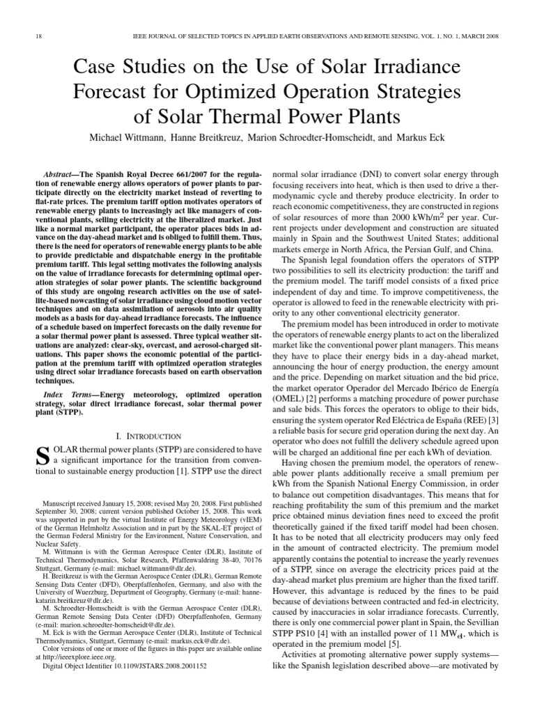 Case Studies On The Use of Solar Irradiance Forecast For Optimized ...
