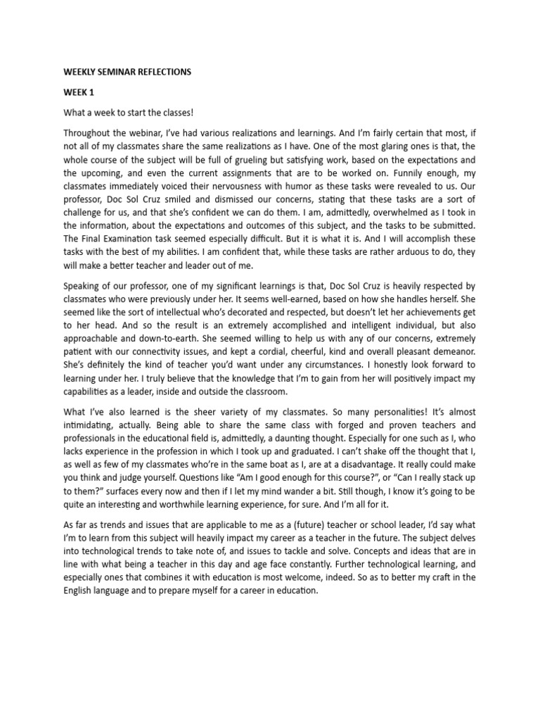 Weekly Seminar Reflections | PDF