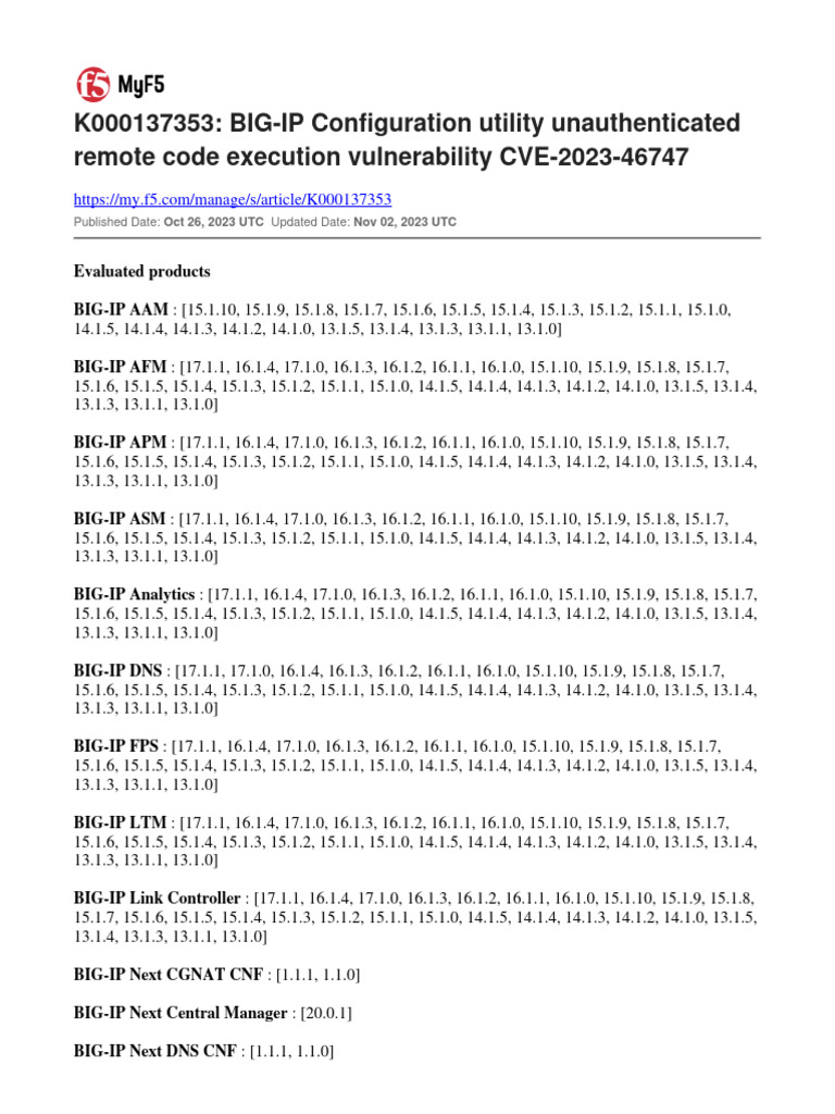 BIG-IP Configuration Utility Unauthenticated Remote Code Execution Vulnerability CVE-2023-46747 ...