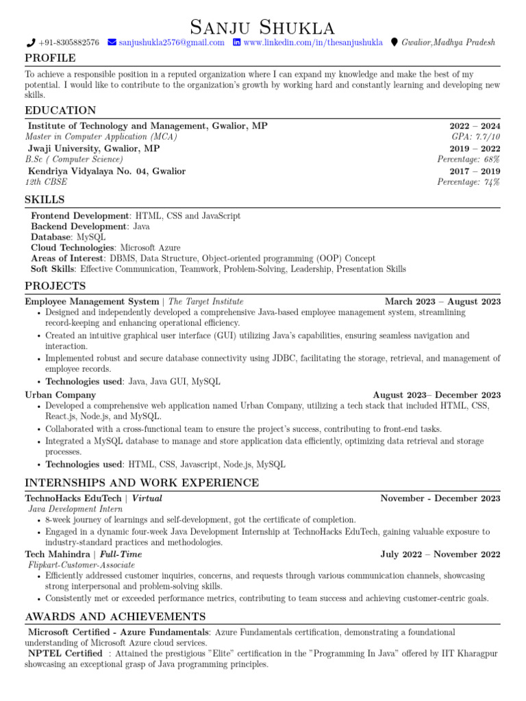 Sanju Resume | PDF | Databases | My Sql