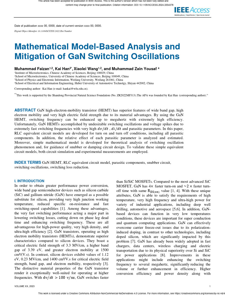 Mathematical Model-Based Analysis and Mitigation of GaN Switching Oscillations | PDF