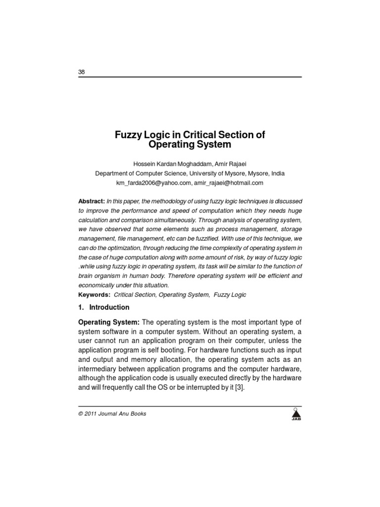 Fuzzy Logic in Critical Section of Operating System | PDF | Process (Computing) | Concurrent ...