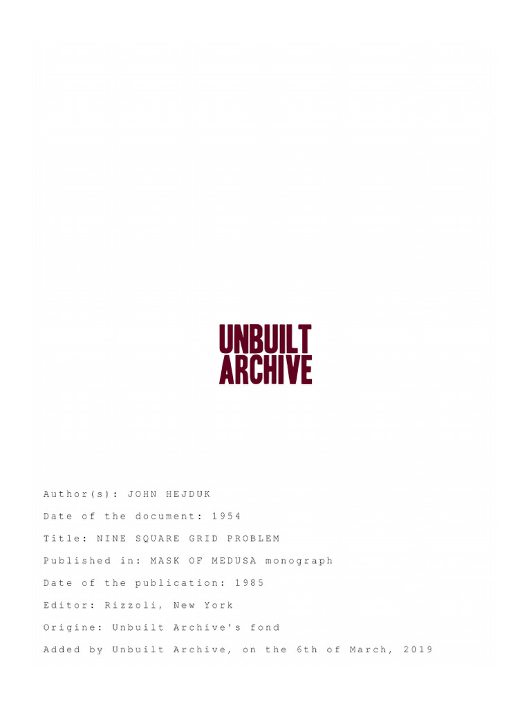1954 Hejduk Nine Square Grid Problem | PDF