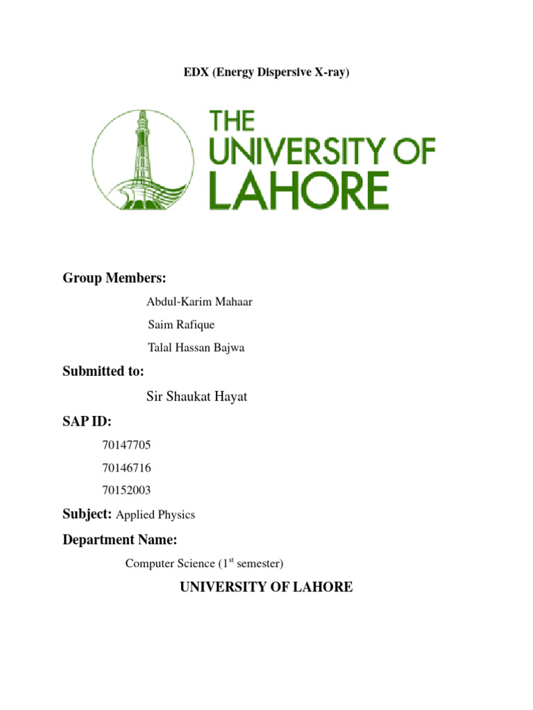 EDX (Phy Final Project) | PDF | Energy Dispersive X Ray Spectroscopy | Materials