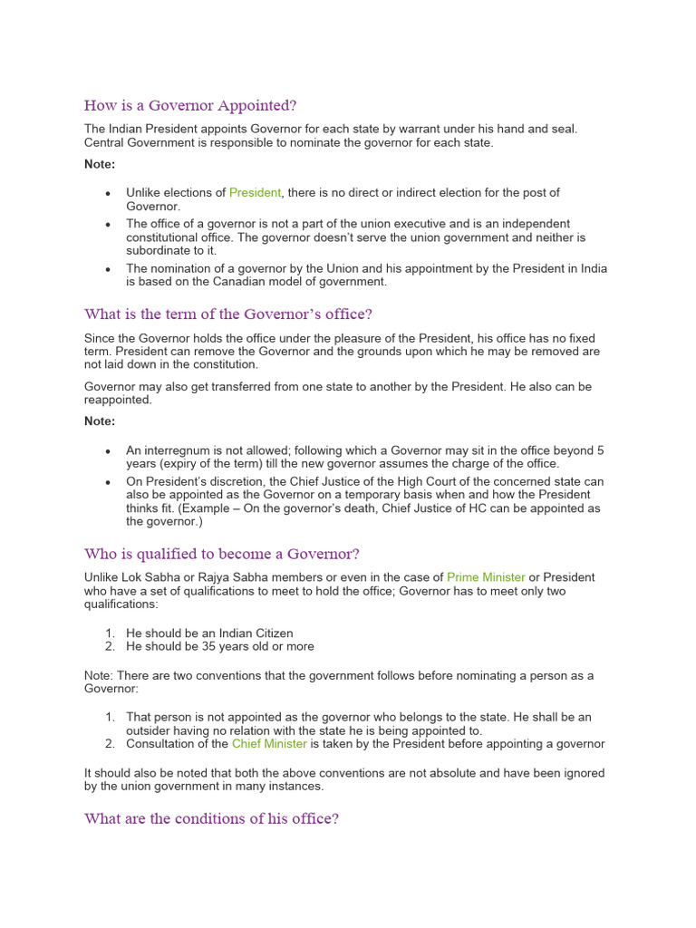 Appointment & Powers of Governors | PDF | Pardon | Bill (Law)