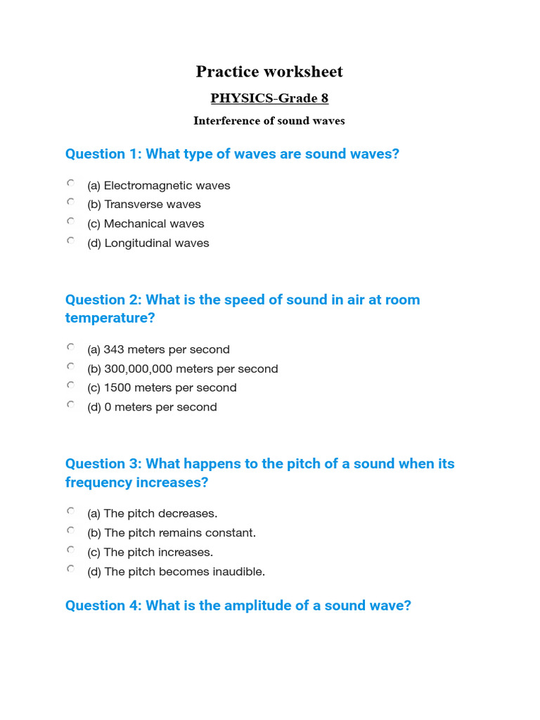 IGCSE Grade 8 Sound 6.2 WS | PDF | Science & Mathematics