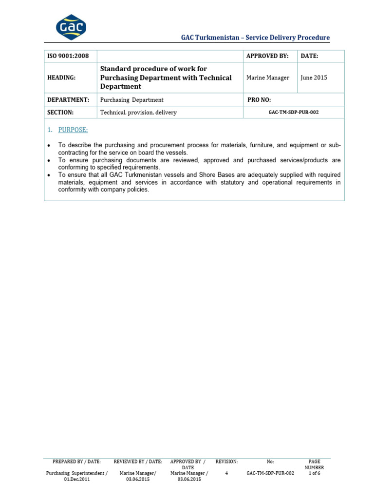 GAC-TM-SDP-PUR-002 - Working Process of Purchasing With Technical Department | Download Free PDF ...