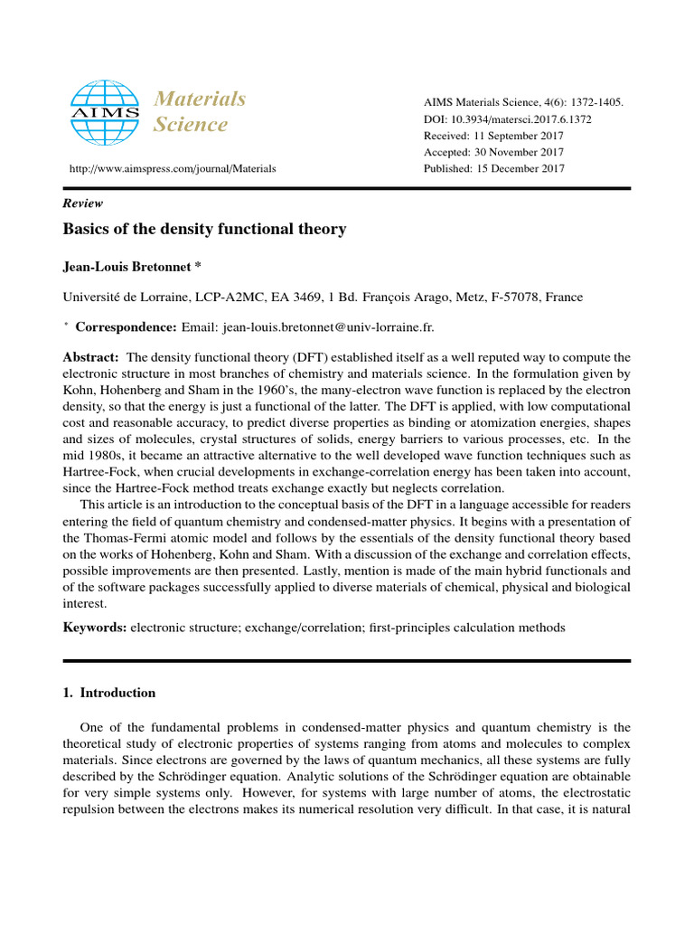 Bretonnet Rev Basics | PDF | Density Functional Theory | Hartree–Fock Method