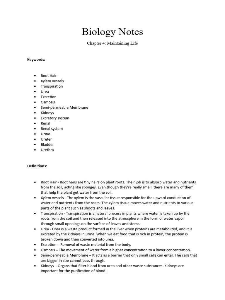 Biology Notes | PDF | Root | Kidney