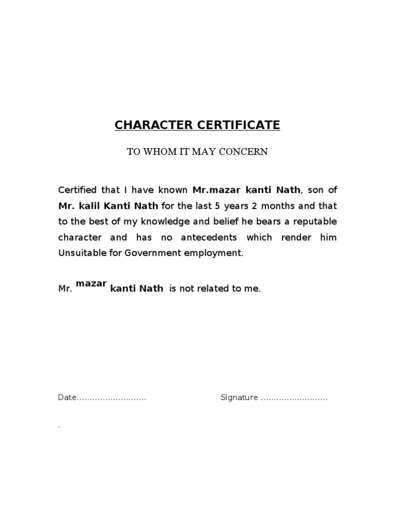 Character Certificate | PDF
