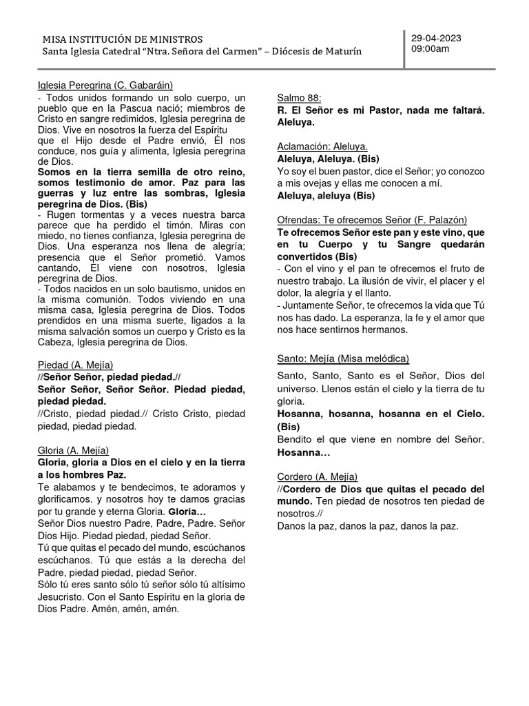 Cantos Misa Ministros 2023 | PDF | Cristo (título) | Misa (liturgia)