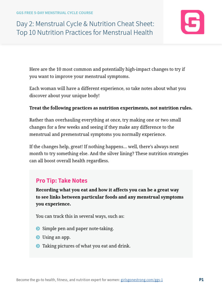 GGSMenstrualCycleCourse Day2 MenstrualCycleNutritionCheatSheet | Download Free PDF | Omega 3 ...