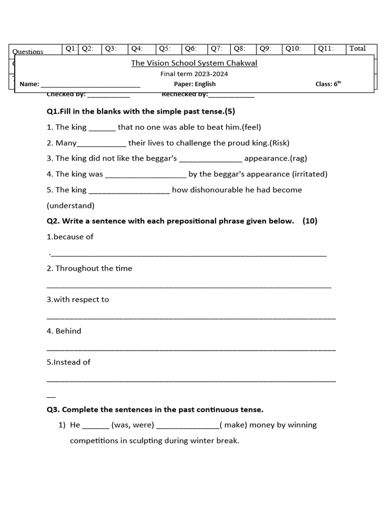 English Class 6 Final Exam | PDF | Linguistics