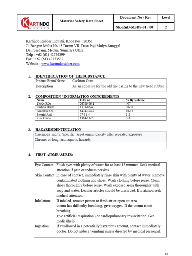 MSDS for Cushion Gum Adhesive | PDF | Toxicity | Physical Sciences