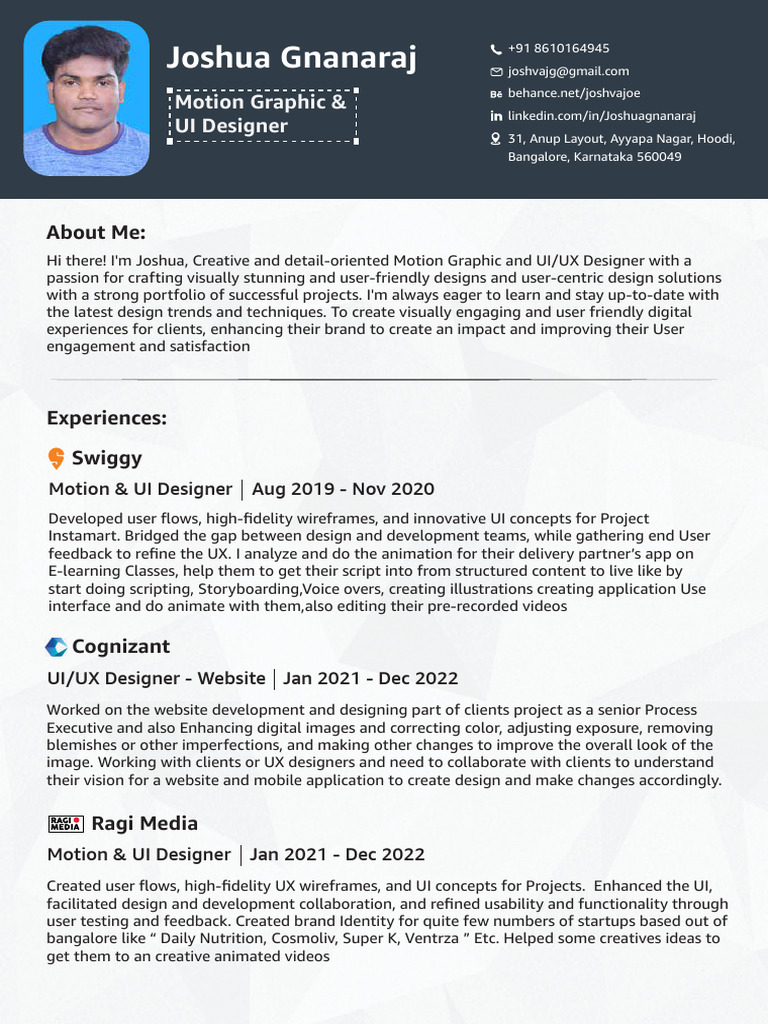 Joshua Resume | Download Free PDF | User Interface | Usability