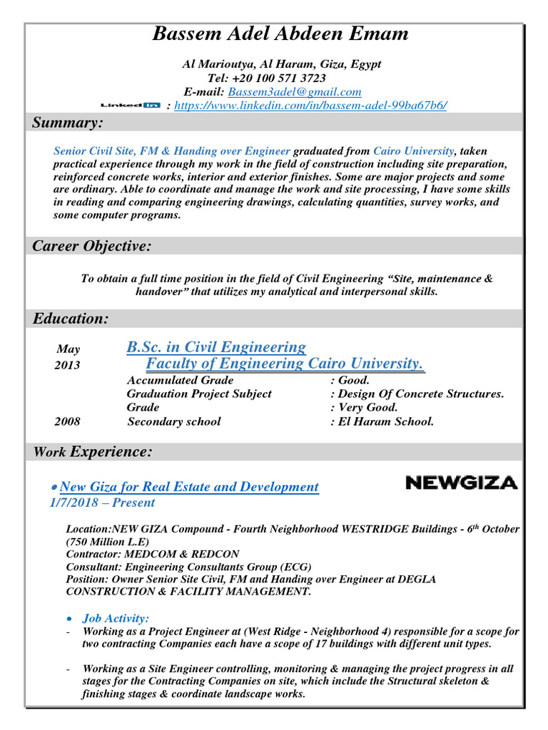 Bassem Adel Abdeen - HR Email | PDF | Engineering