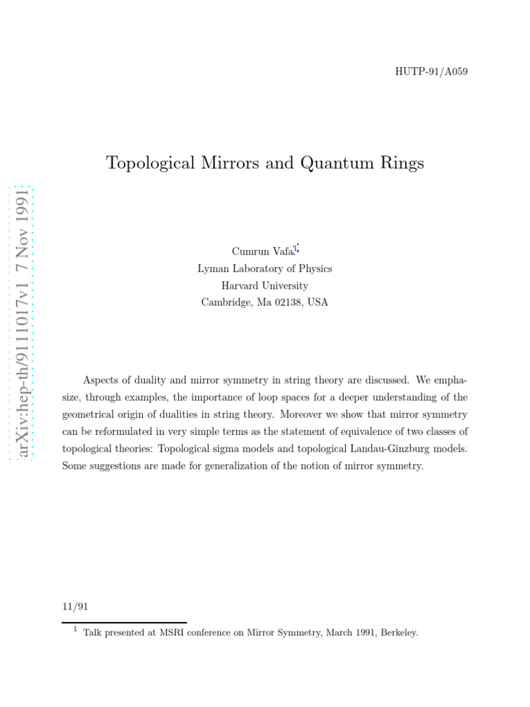 Topological Mirrors in String Theory | PDF | Manifold | Mathematical ...